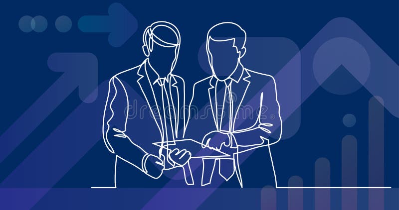 Two Standing Businessmen Discussing Work Problem - Continuous Line ...