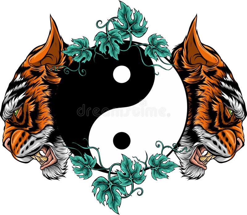 Vector Illustration of Two Tiger Head with Yin Yang Symbol Stock Vector ...