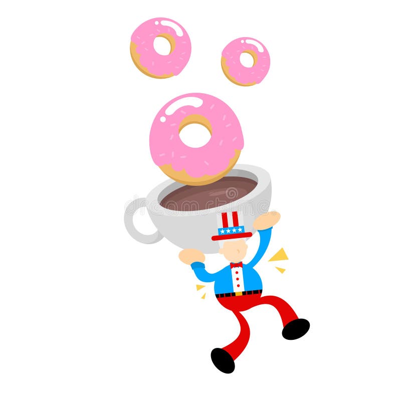 Uncle Sam America and Sweet Doughnut Drink Coffee Cup Cartoon Doodle ...