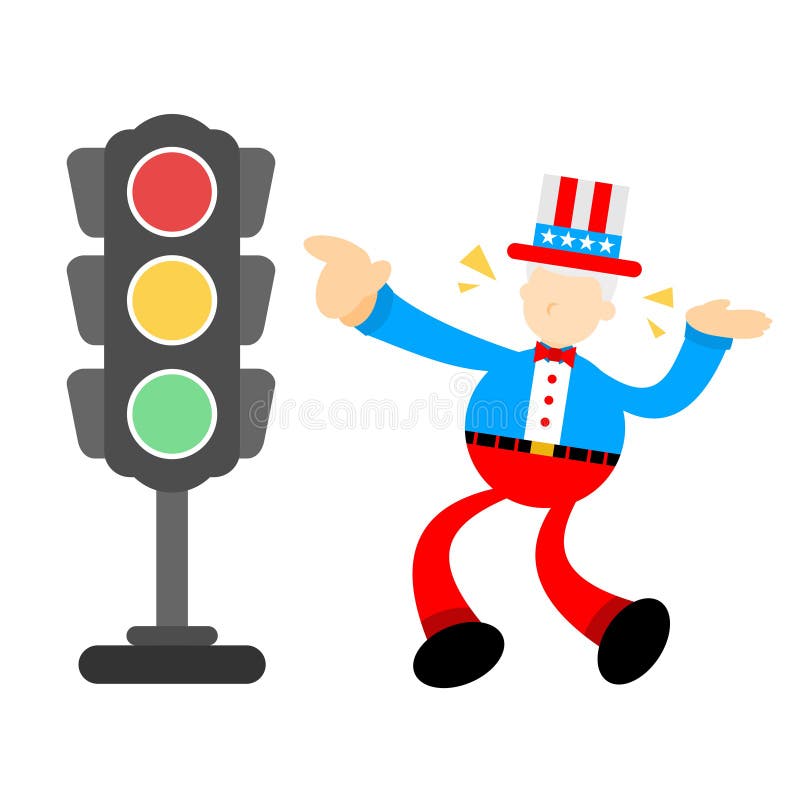 Uncle Sam America and Traffic Light Cartoon Doodle Flat Design Vector ...
