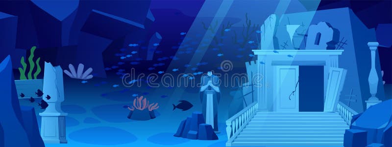 Vector Illustration of the Underwater City of Atlantis with Columns and ...