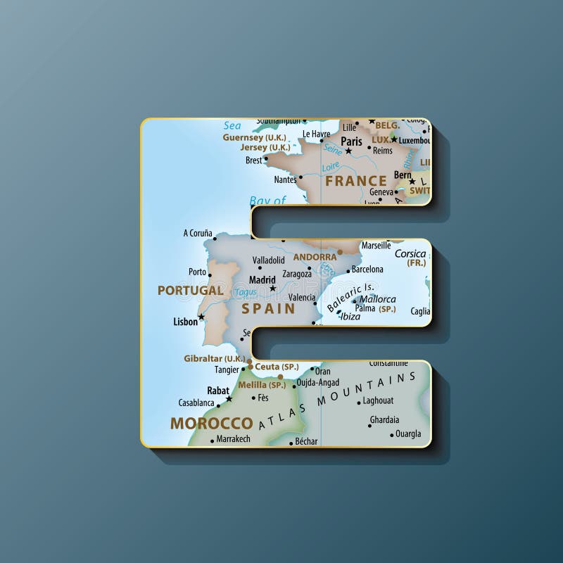 Vector Illustration of Uppercase Letter D with Map To Use Monograms ...