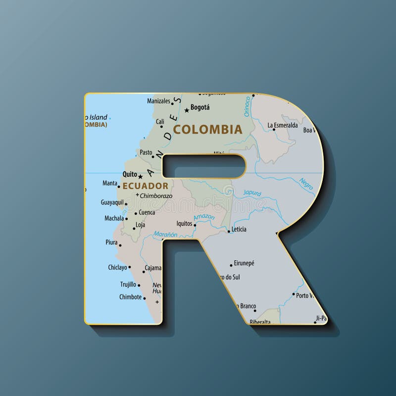 Vector Illustration of Uppercase Letter R with Map To Use Monograms ...