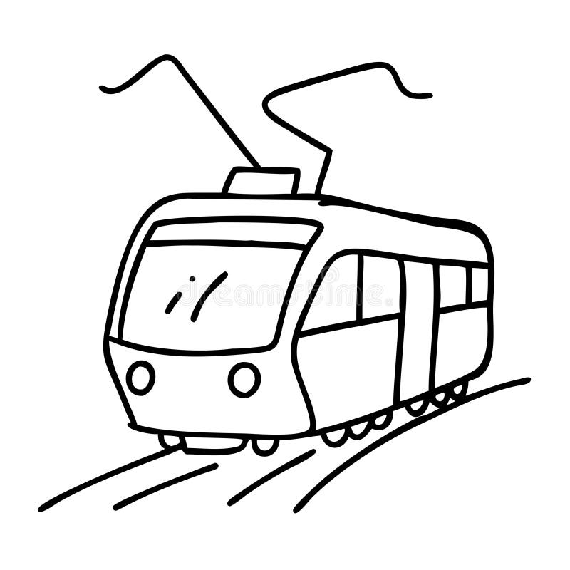 Vector Illustration of Urban Tram Transport on Rails for Drawing and ...