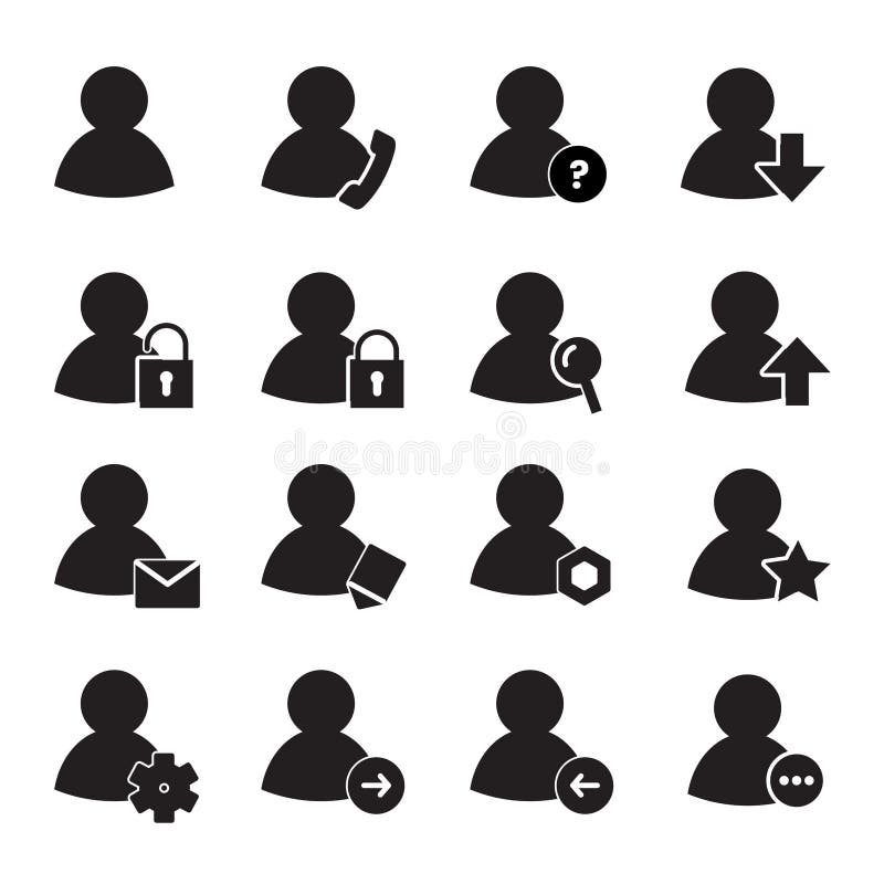 Vector Illustration of User Icon Set Design in Black Solid Style. Stock ...