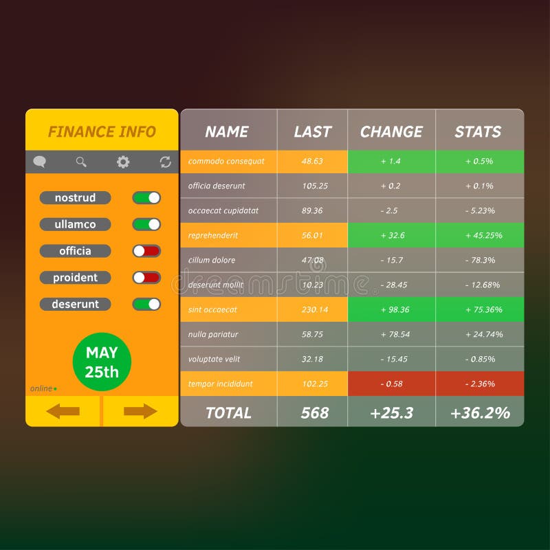 Vector Illustration of User Interface, Showing Various Analytics ...