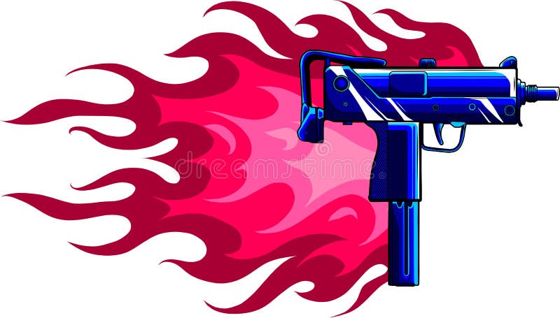 Vector Illustration of a Uzi Gun with Flames Stock Vector ...