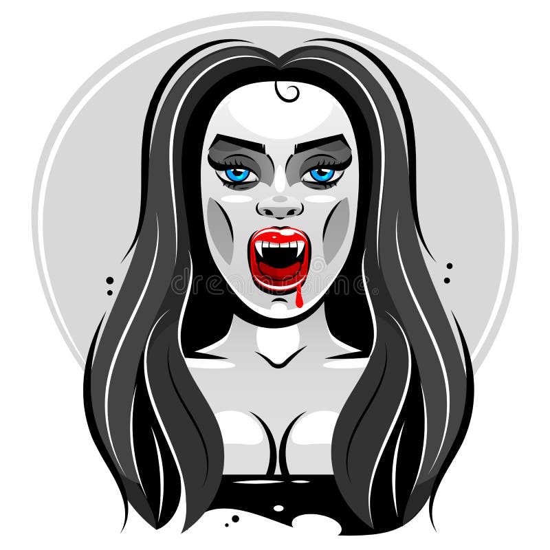 Vector Illustration with Vampire Mouth Open Red Lips and Long Teeth ...