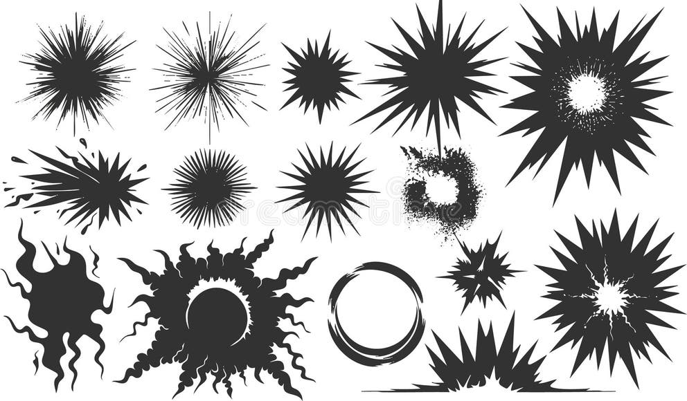 Vector Illustration of Various Black and White Abstract Explosion ...