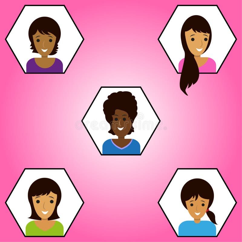 Vector Illustration of Various Ethnic Female Characters Stock ...