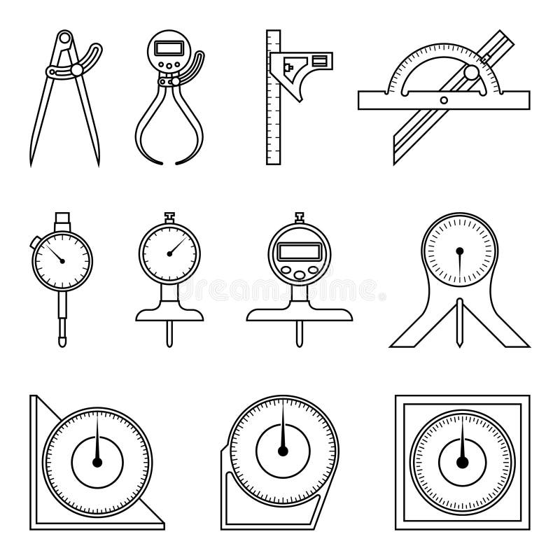 Measuring Tool Icon Set. Vector Thin Line Stock Vector - Illustration ...