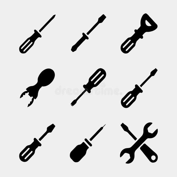 Vector Illustration of Various Screwdrivers and a Wrench Stock ...