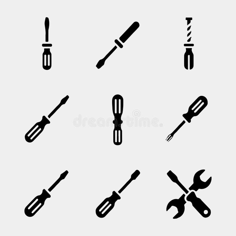 Vector Illustration of Various Screwdrivers and a Wrench Stock ...