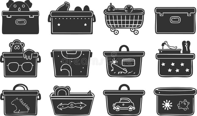 Vector Illustration of Various Storage Icons in Black and White Design ...