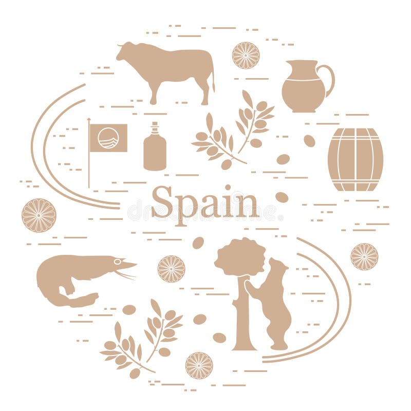 Vector Illustration with Various Symbols of Spain Arranged in a Stock ...