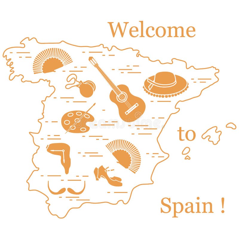 Vector Illustration with Various Symbols of Spain Arranged in a Stock ...
