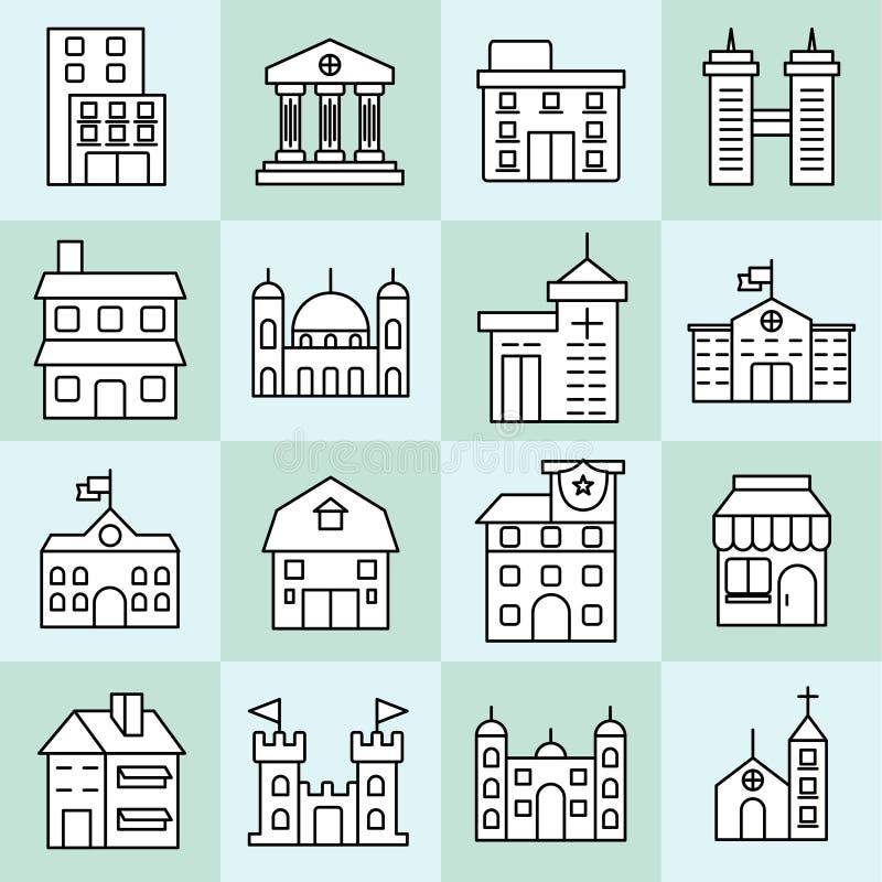 Vector Illustration of Various Types of Simple Buildings Stock Vector ...