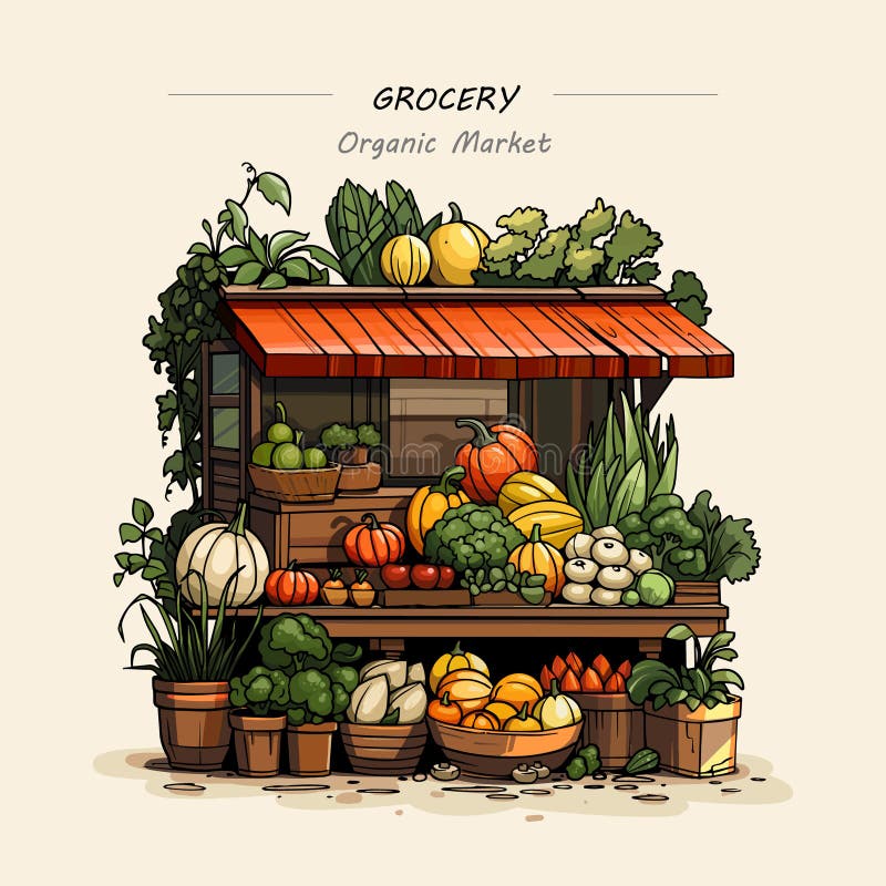 Vector Illustration Vegetable Stall Shop Stock Vector - Illustration of ...