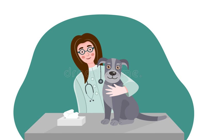 Vector Illustration of a Veterinary Examination of a Dog on a ...