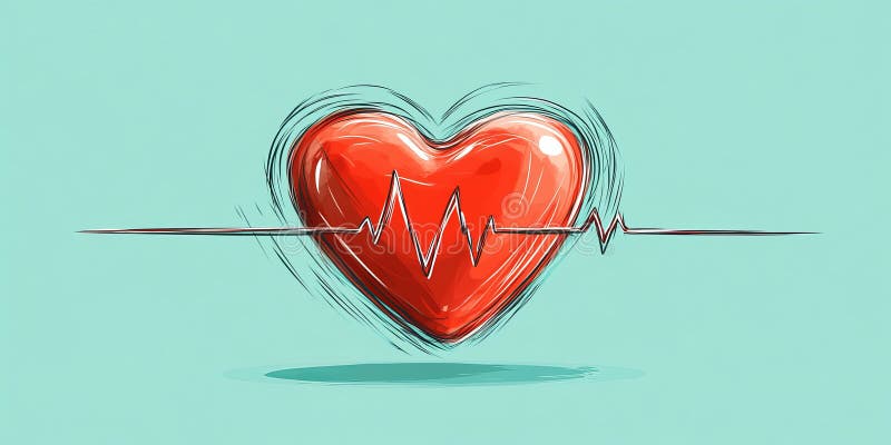 Vector Illustration Vibrant Red Heart with EKG Graphic on a Serene ...