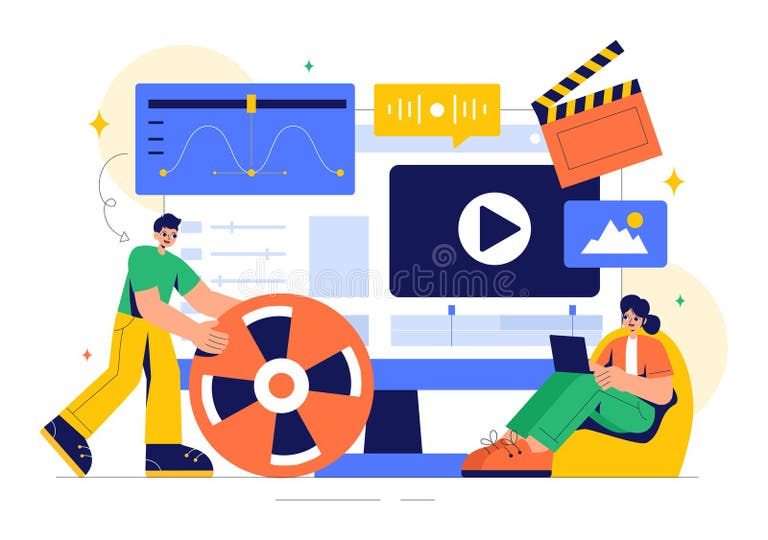 Vector Illustration of a Video Editor Program Featuring Video Editing ...