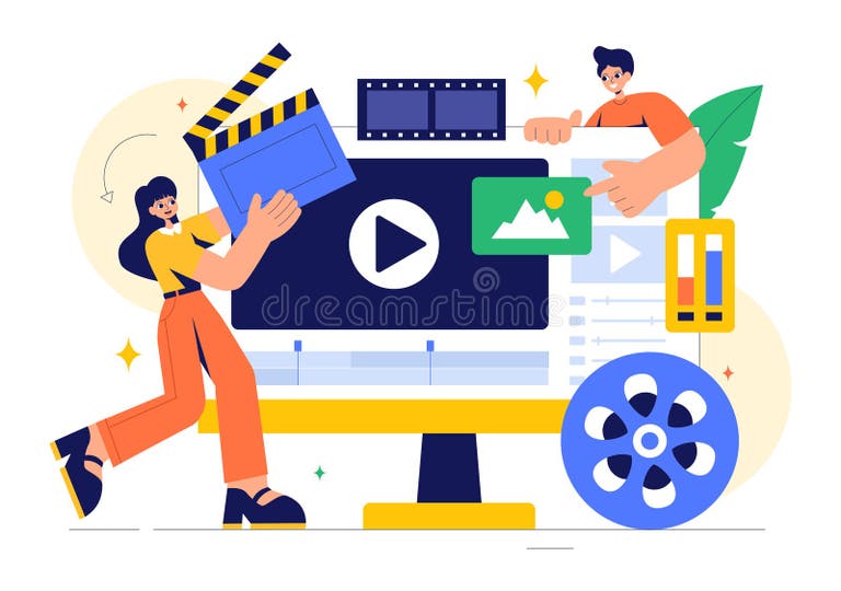 Vector Illustration of a Video Editor Program Featuring Video Editing ...