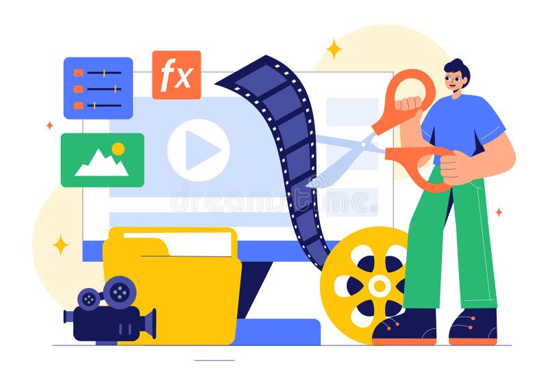 Vector Illustration of a Video Editor Program Featuring Video Editing ...