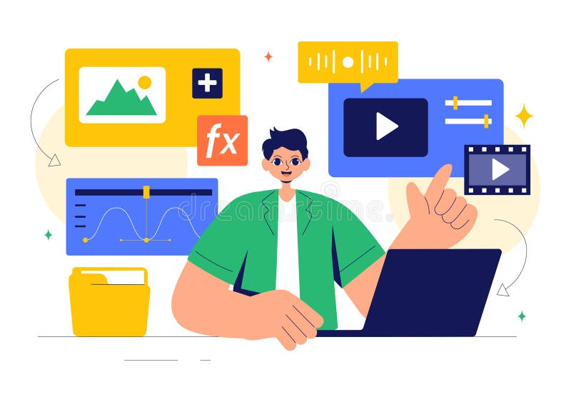 Vector Illustration of a Video Editor Program Featuring Video Editing ...