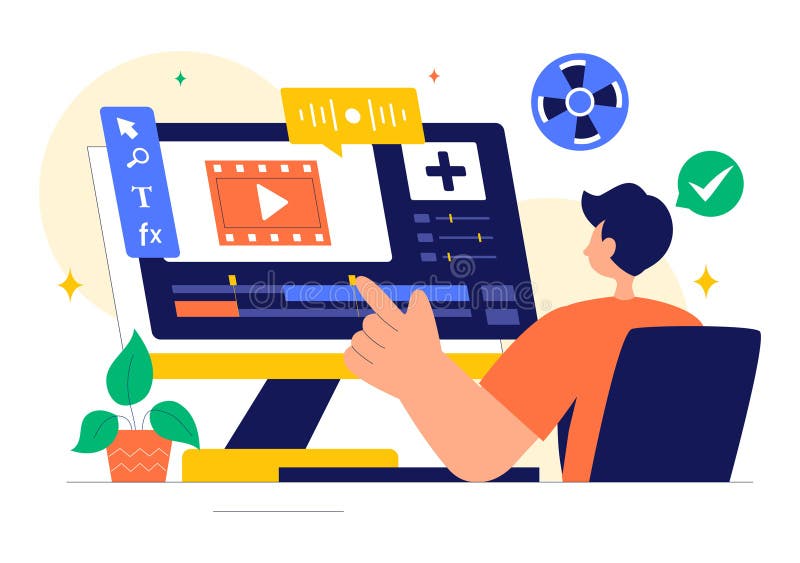 Vector Illustration of a Video Editor Program Featuring Video Editing ...