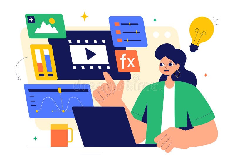 Vector Illustration of a Video Editor Program Featuring Video Editing ...