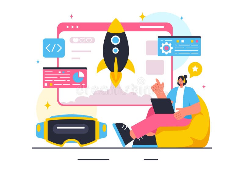 Vector Illustration of Video Game Development with Games, Digital ...