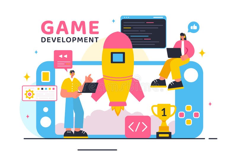 Vector Illustration of Video Game Development with Games, Digital Technology, Programming, and ...