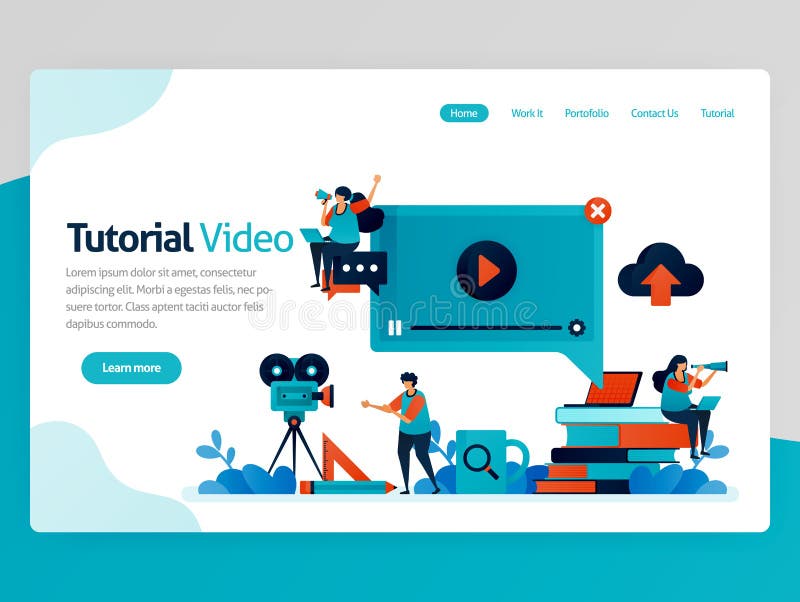 Vector Illustration for Video Tutorial Landing Page. Learning Platform ...