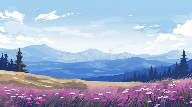 Vector Illustration. View of an Alpine Landscape Stock Illustration ...