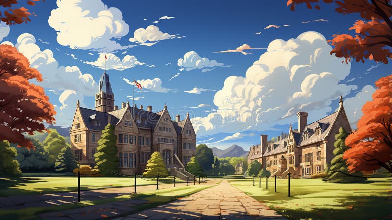 Vector Illustration of Village School Stock Photo - Image of house ...