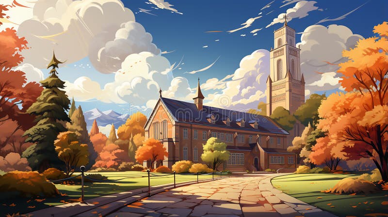 Vector Illustration of Village School Stock Photo - Image of side ...