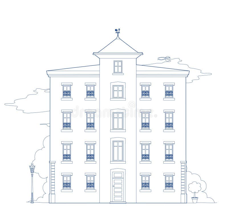 Vintage building drawing stock vector. Illustration of construction ...