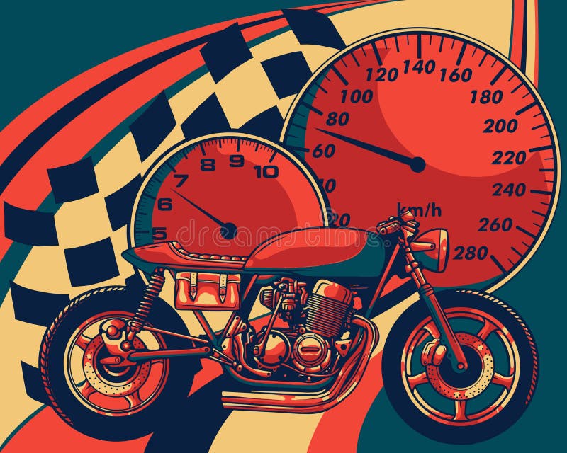 Vector Illustration of Vintage Motorcycle with Race Flag Stock Vector ...