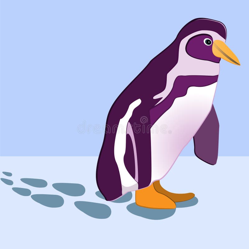 Vector Illustration of Violet Penguin on Blue Background Stock ...