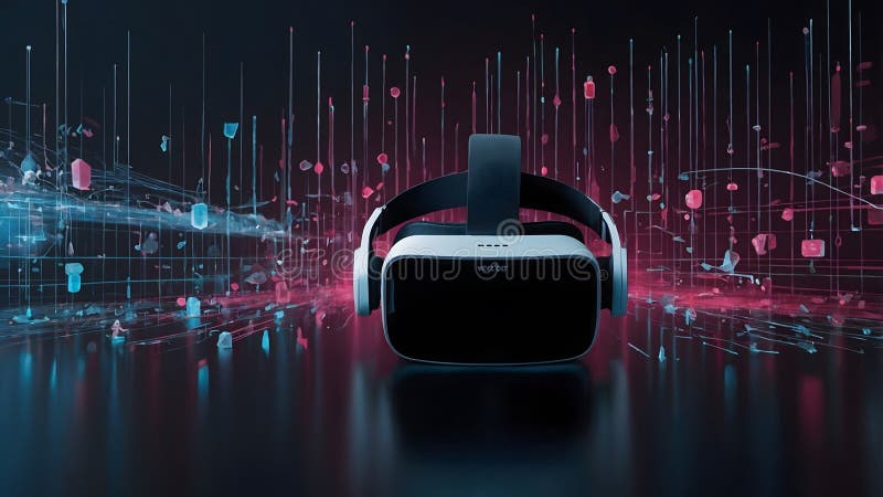 Vector Illustration of Virtual Reality Headset with AI Robots, Data ...