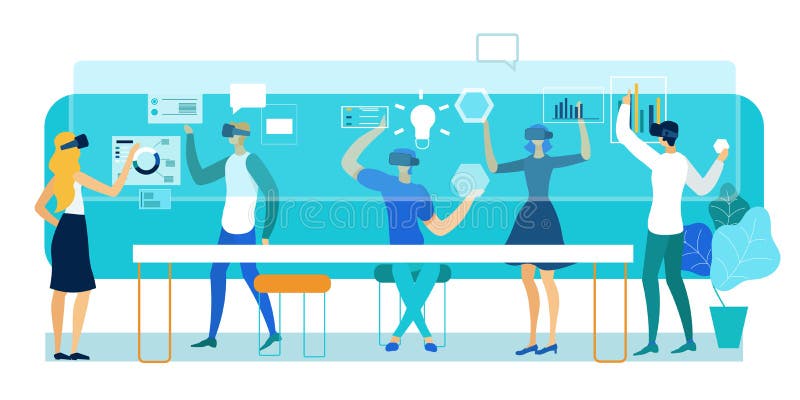 Vector Illustration Virtual Reality in Office. Stock Vector ...