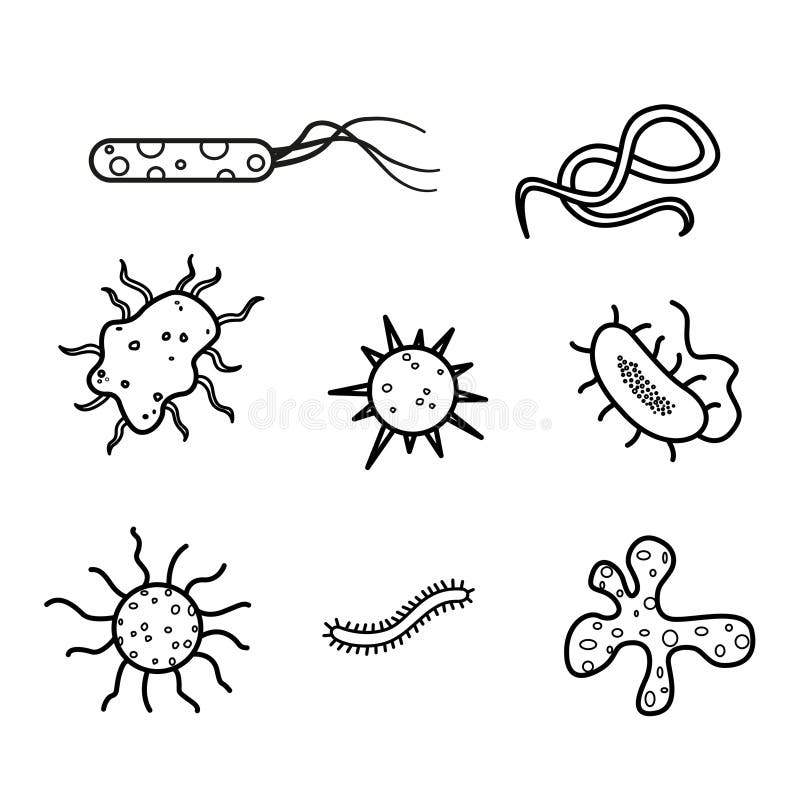Set of Bacteria and Microbes for Coloring. Stock Vector - Illustration ...