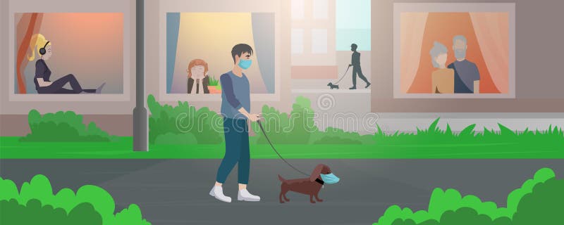 Vector Illustration of a Walking with Dog after Quarantine Stock Vector ...