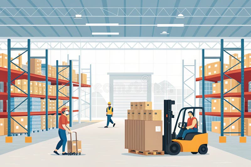 Warehouse Interior with Boxes on Rack Stock Illustration - Illustration ...