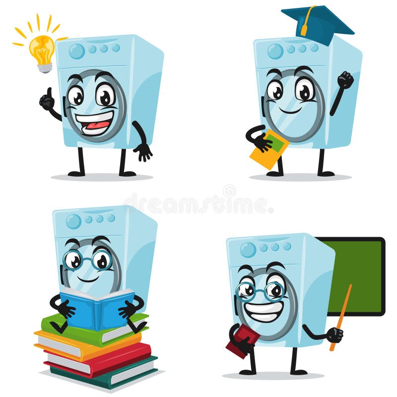 Vector Illustration of Washing Machine Mascot or Character Stock Vector ...
