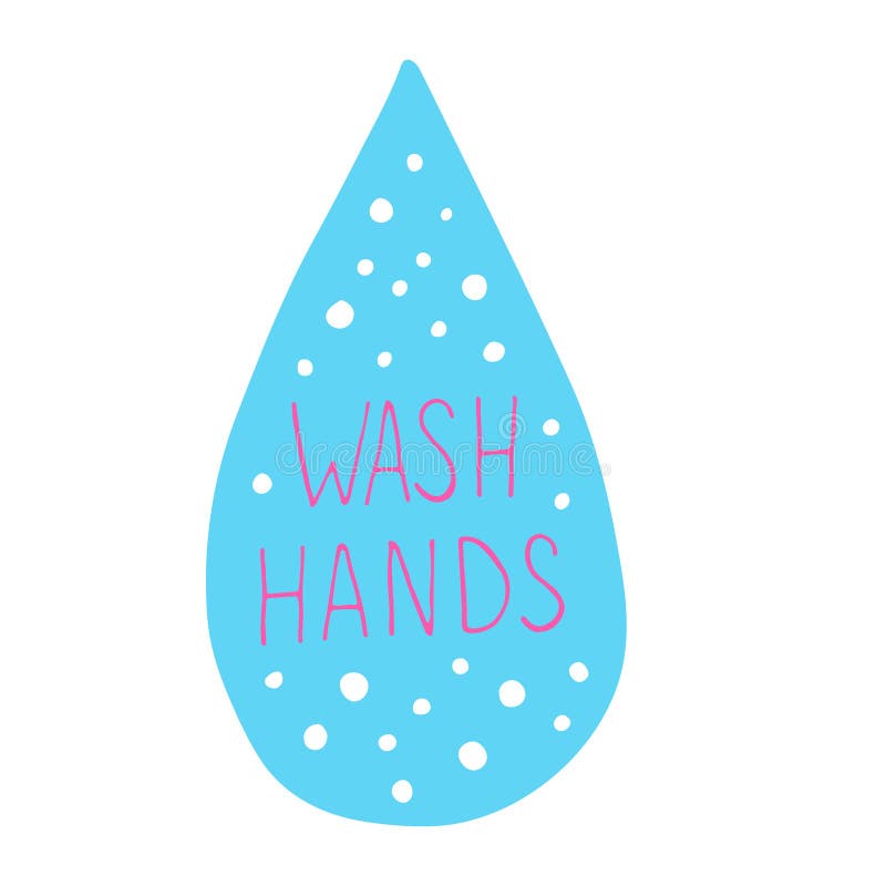 Vector Illustration of Water Drop with Wash Hands Text Isolated on ...