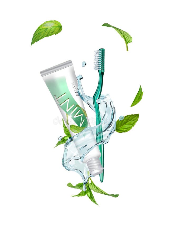 Mint Toothpaste. Water Splash, Mint Leaves, Toothpaste Tube Isolated on ...