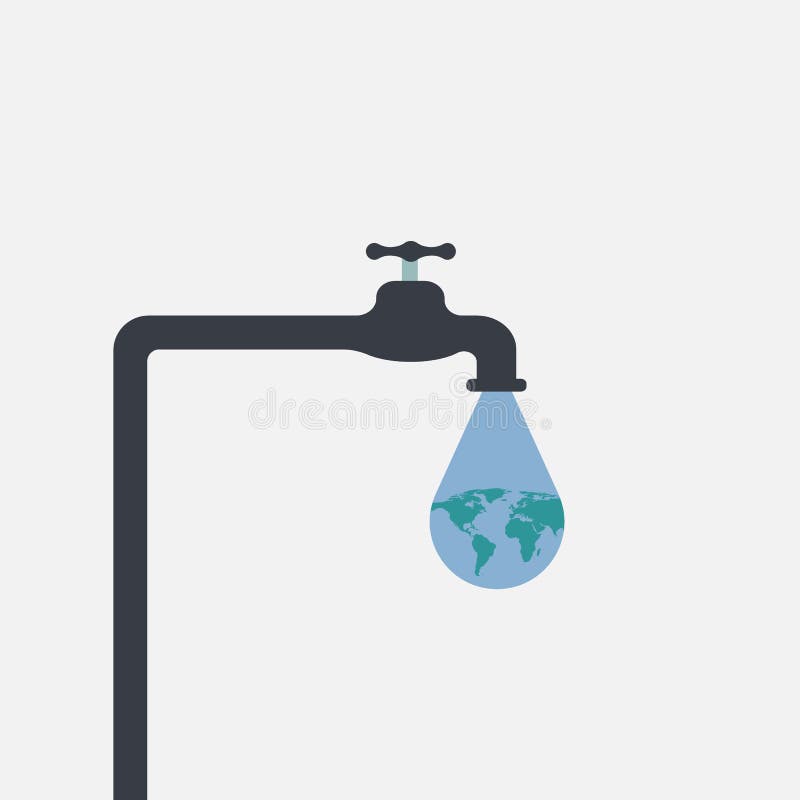 Vector Illustration of Water Tap with the Earth Globe Inside Water Drop ...