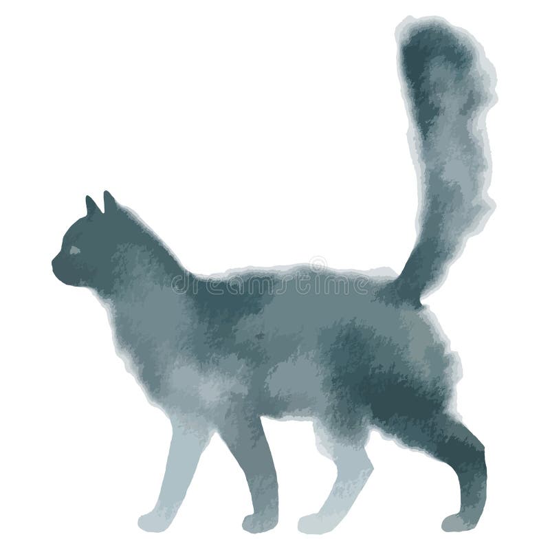 Vector Illustration of Watercolor Portrait of Gray Cat Stock Vector ...