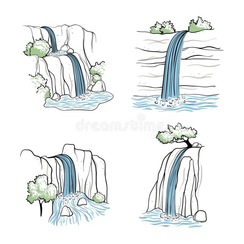 Vector Illustration of Waterfall. Stock Vector - Illustration of flow ...